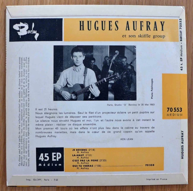 HUGUES AUFRAY FRENCH EP 1963 Je Reviens EX+++/EX+ EUR 9,00 - PicClick FR