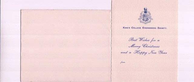KING'S COLLEGE ENGINEERING SOCIETY Crest Logo UNUSED Envelope & Xmas ...