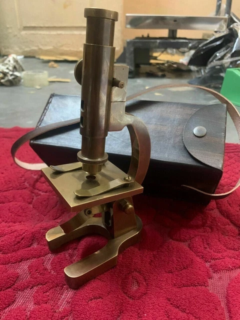 BRASS MICROSCOPE VINTAGE Student Microscope 7" Rare Monocular type W ...