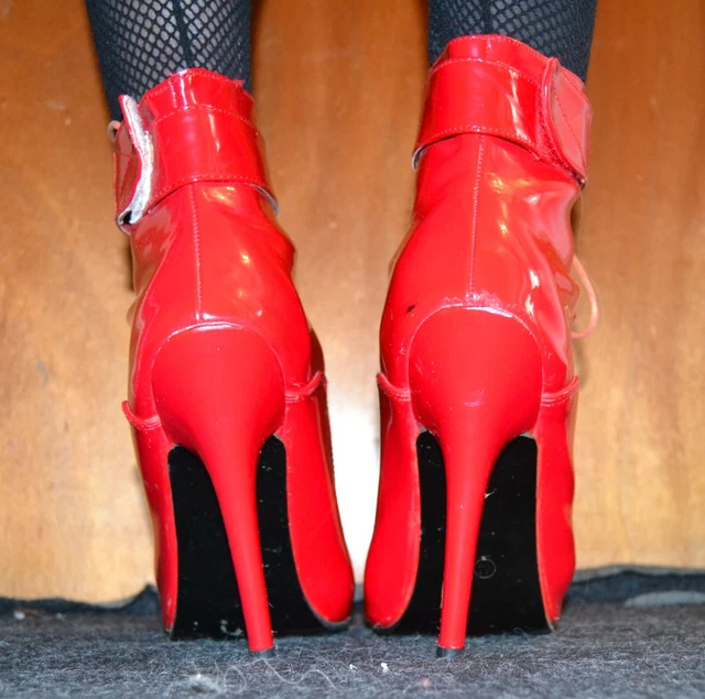 VERY SEXY AND Shiny Red High Stiletto Heel Ankle Boots Mistress Domina ...