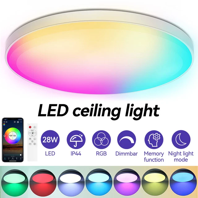 ULTRA-THIN SMART LED Ceiling Light Modern Dimmable 7 Color Changing RGB ...