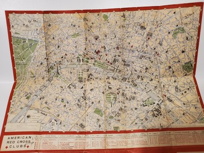 VINTAGE AMERICAN RED Cross WWII Era Map Of Paris Waterford 1944 WW2 ...