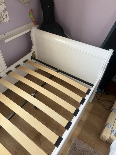 SINGLE WOODEN SLEIGH Style Bed and matching bed side table £130.70 ...
