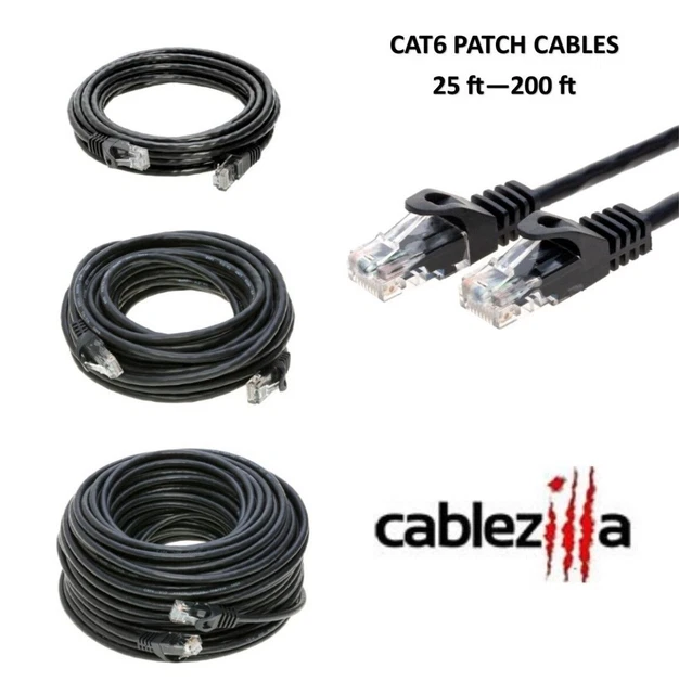 CAT6 BLACK PATCH Cord Network Ethernet Cable LAN RJ45 UTP 25FT- 200FT ...
