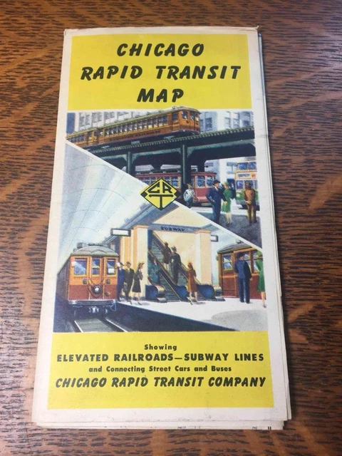 VINTAGE 1946 CHICAGO Rapid Transit CRT Map Elevated Railroads & Subway ...