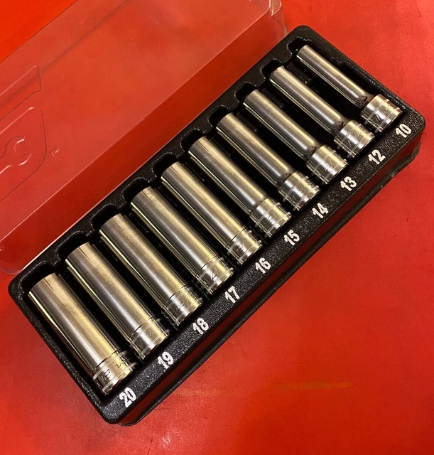 NEW SNAP ON Tools 1/2" Drive 10pc Metric Deep Chrome Socket Set 10-21mm ...