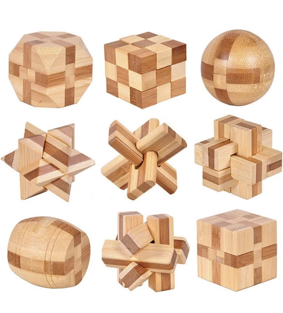 HOLZSAMMLUNG SET OF 9 3D Wooden Brain Teaser Puzzles, IQ Challenge ...