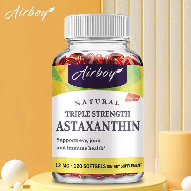 TRIPLE STRENGTH ASTAXANTHIN 12mg -Lutein, Vitamin A, E -Antioxidant ...