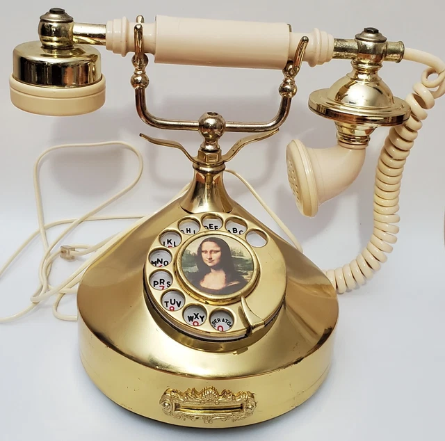 VINTAGE MONA LISA French Style Rotary Phone Gold Tone Hollywood Regency ...