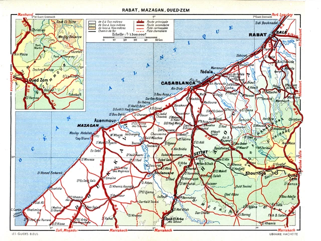 RABAT MAZAGAN OUED-ZEM Maroc 1950 carte orig El Jadida Settat Khourigba ...