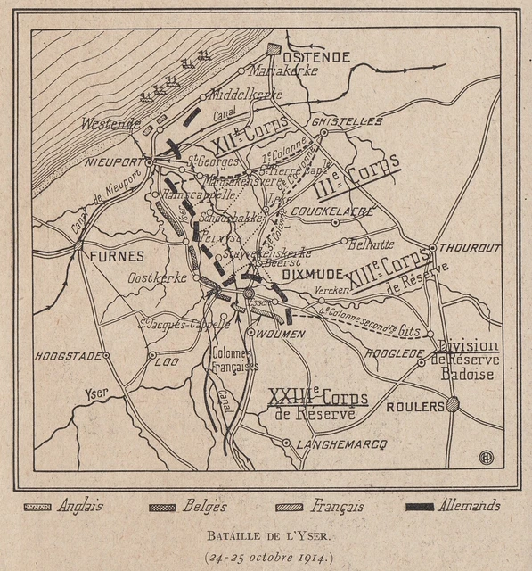 G9688 BATAILLE DE l'Yser - Mappa epoca - 1915 vintage map EUR 8,90 ...