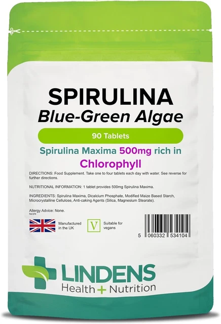 LINDENS SPIRULINA TABLETS - 90 Pack - 2,000mg Daily Intake - UK ...