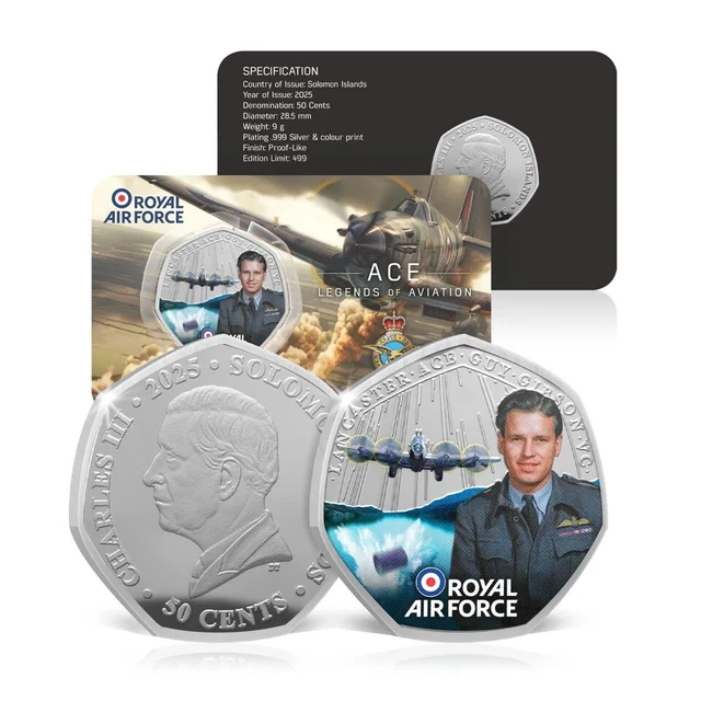 2025 RAF LEGENDS of Aviation Dambusters Guy Gibson Silver Coin ...