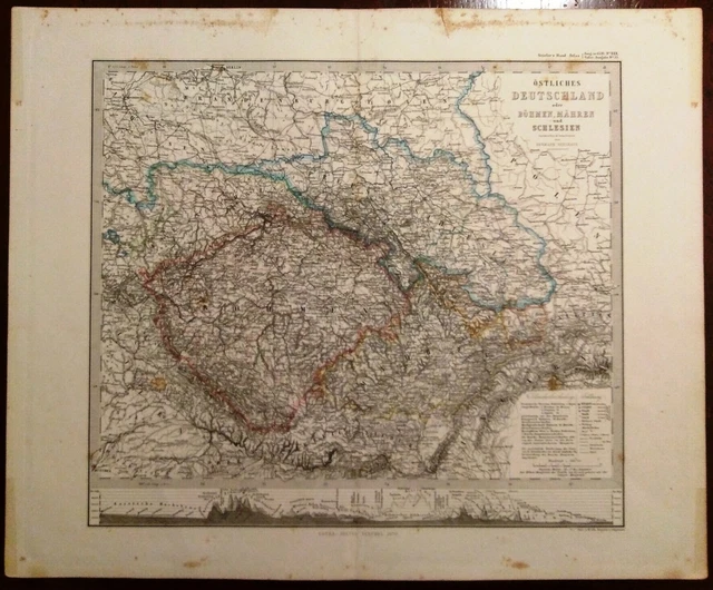 CARTA GEOGRAFICA ANTICA BOEMIA BOHMEN SLESIA SCHLESIEN 1870 Old antique ...