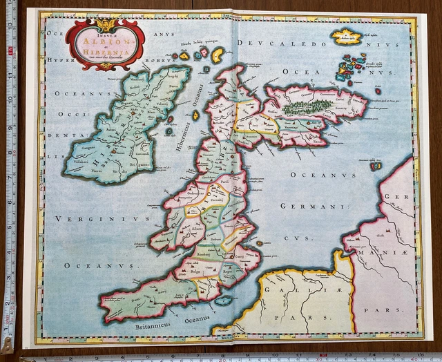 OLD POSTER MAP British Isles UK GB England Scotland Ireland 1500's 1578 ...