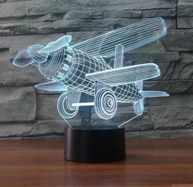 7 COLORS CHANGING 3D Desk Table Lamp Airplane 3D illusion Night Light ...