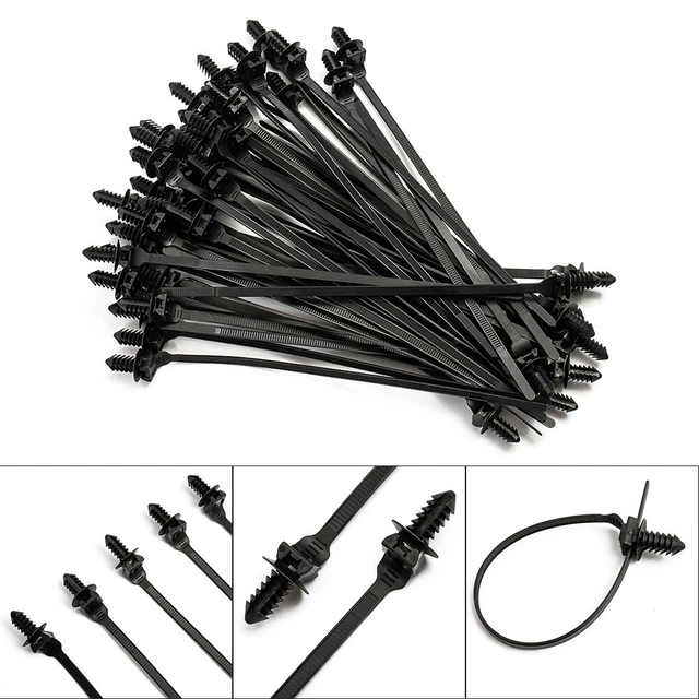 50*BLACK PUSH CLIPS Wire Tie Released Zip Straps Auto Car Pipe Cable ...
