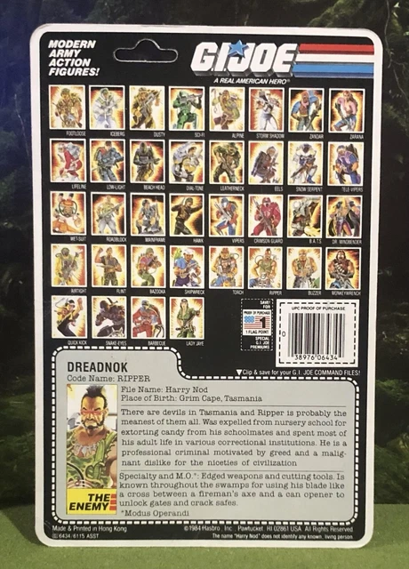 VINTAGE 1985 G.I. Joe RIPPER v1 Full UNCUT File Card Back GI ARAH ...