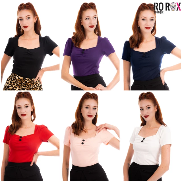 1950'S VINTAGE SWEETHEART Top - Women's Casual Short Sleeve Retro Pinup ...