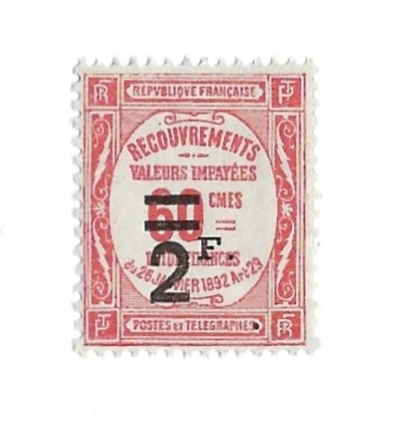 FRANCE 1926 - Tax Stamp 60C Overprinted 2F - MNH ...Yvert CV ~ 45 Euros ...