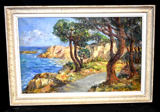 TABLEAU ANCIEN HUILE bord de mer Provence signé XXème EUR 42,50 - PicClick FR