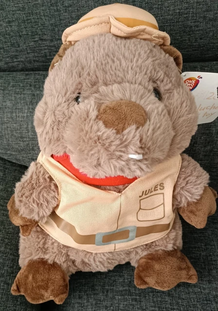 1237🌟PELUCHE DOUDOU CASTOR Jules explorateur 30 cm marron écharpe rouge ...