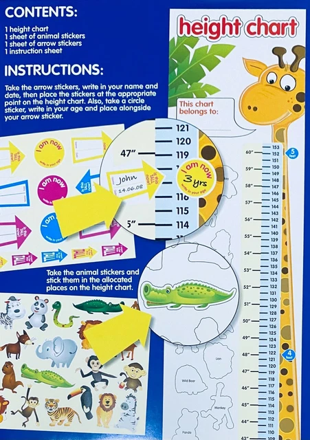 NEW CHILDREN KIDS Height Growth Chart Jungle Theme Giraffe Animals 40 ...