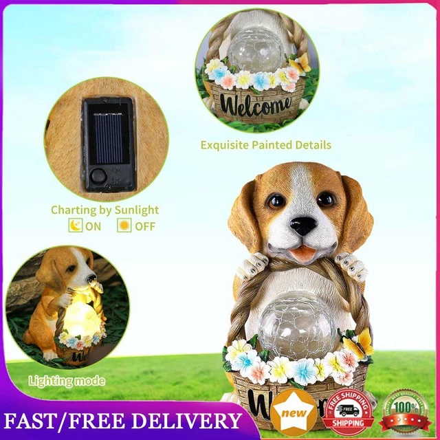 GARDEN STATUES FIGURINES Welcome Sign with Solar Lights, Gift for ...