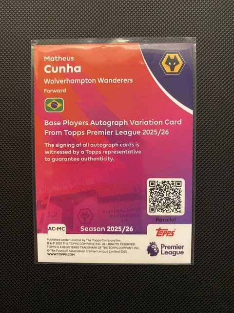 TOPPS PREMIER LEAGUE 2025/26 - Matheus Cunha Auto 23/99 - Wolves £22.99 ...