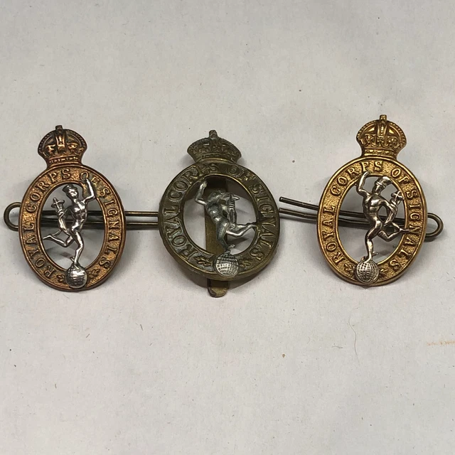 ORIGINAL WW2 BRITISH Army Royal Corps of Signals Cap Badge & Collar Set ...