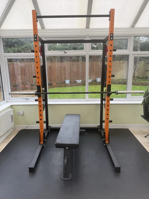 MIRAFIT M210 HALF Power Rack Home gym set up Barbells Plates and extras ...