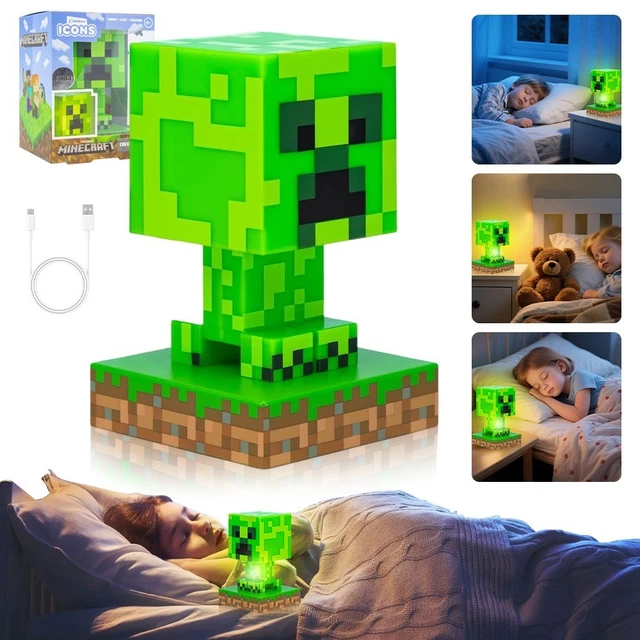 MINECRAFT CREEPER ICON Light Kids Green Pixel Lamp Bedroom Night Light ...