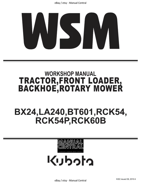 KUBOTA TRACTOR BX24, Rotary Mower Rck54 Rck54P Rck60B Service Workshop ...
