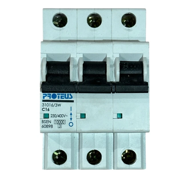 PROTEUS MCB 16 Amp Triple Pole 3 Phase Breaker Type C 16A 31016/3W C16 £23.12 - PicClick UK