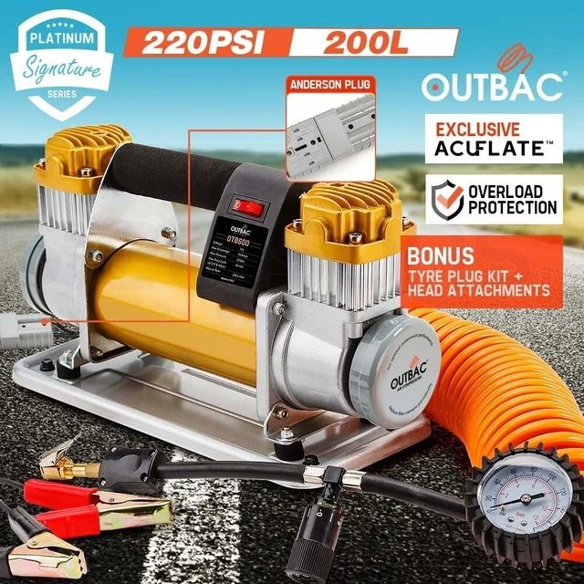 OUTBAC PORTABLE AIR Compressor 220PSI 12V 200L Automatic Tyre Inflator ...