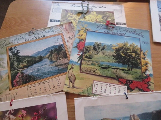 ORIGINAL VINTAGE COLLECTION of 12 Australian themed calendars 1950s-70s ...