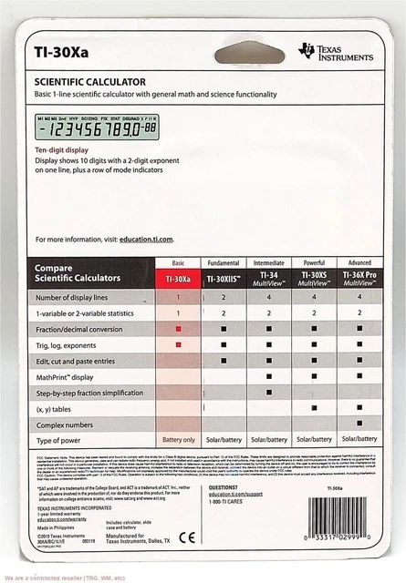 TEXAS INSTRUMENTS TI-30XA Scientific Calculator: Approved for SAT & AP ...