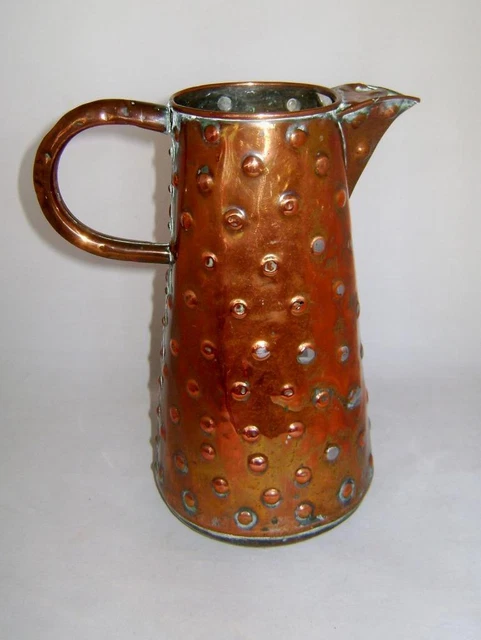 LARGE ANTIQUE ARTS & Crafts Copper Hot Water Jug: Dimpled Walls: A/F £ ...