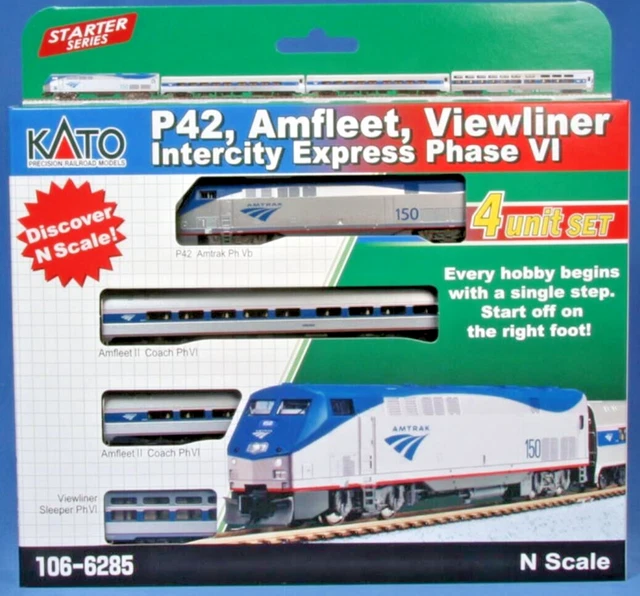 KATO 106-6285, N Gauge, AMFLEET VIEWLINER P42 INTERCITY EXPRESS PHVI TRAIN PACK £189.00 ...