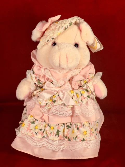 RARE GANZ HERITAGE Collection Pink Pig 12” Plush Dress/Hat & Display ...
