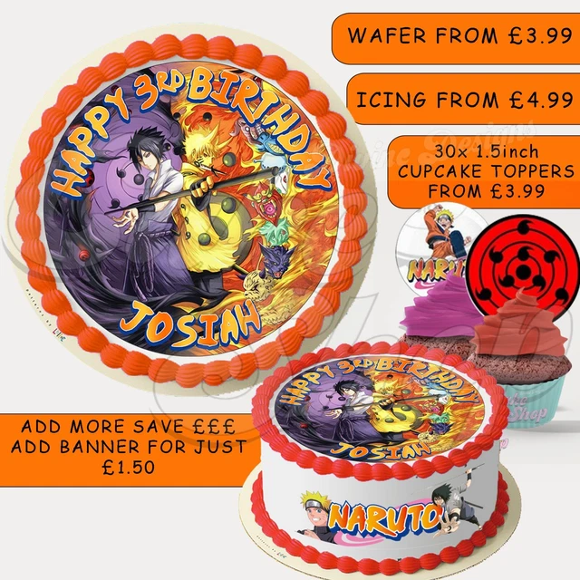 MANGA NARUTO SASUKE Themed Happy Birthday 7.5" Disk Cake Topper Wafer ...