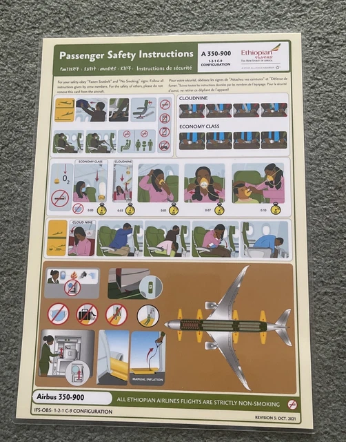 ETHIOPIAN AIRLINES AIRBUS A350-900 Safety Card £1.45 - PicClick UK