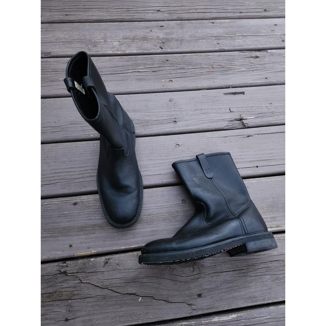 VINTAGE 70S MASON Western Boots Black Leather Pull On Biker Work Mens ...