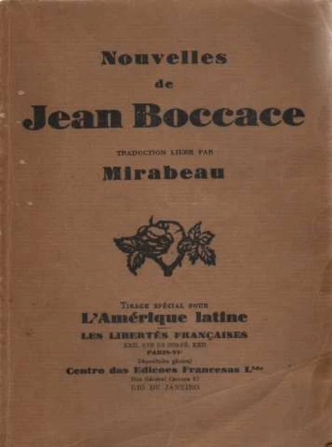 NOUVELLES DE JEAN Boccace. Traduction libre par Mirabeau. edition ...