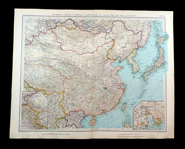 ITALIAN MAP OF Manchukuo China Hong Kong Shanghai Peking Large Antique ...
