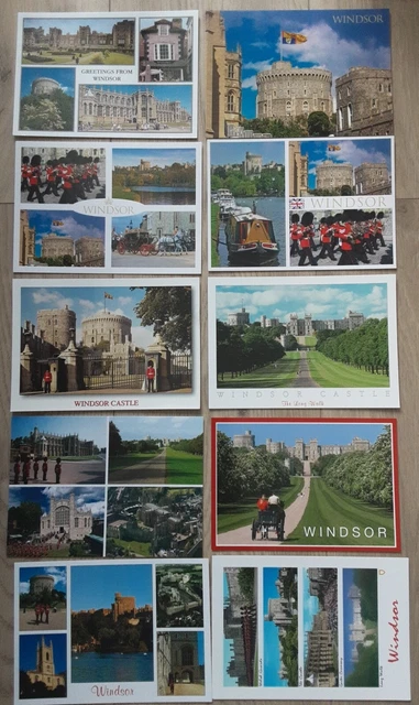 10 POSTCARDS WINDSOR Castle Royalty Guards Band Horse Carriage Queen ...
