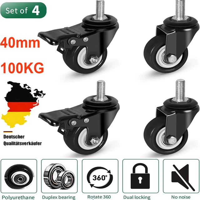4 ROLLEN MIT M8 Gewindestift Transportrollen Laufrollen Möbelrollen ...