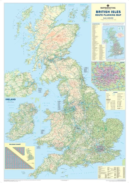UK ROADS WALL Map - Laminated Large Wall Map - 120cm X 83cm - Clearly ...