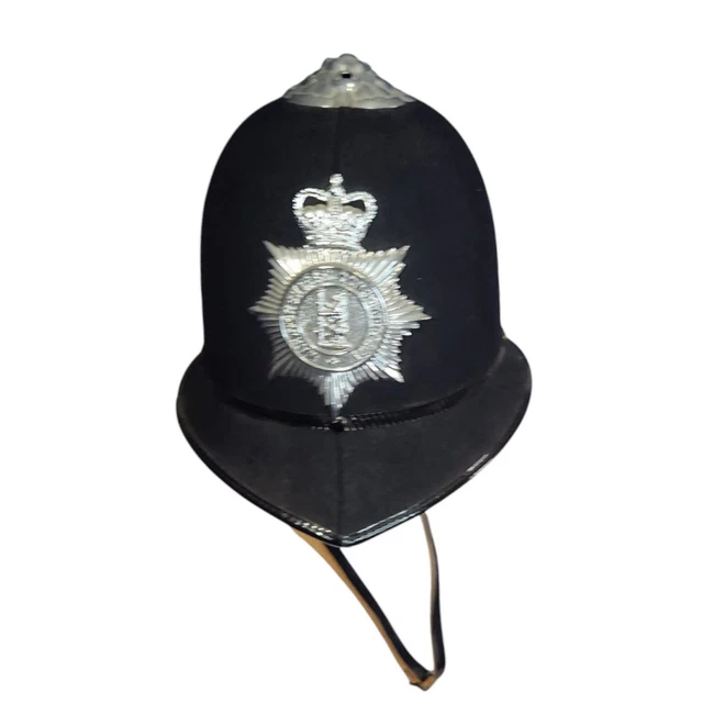 BRITISH BOBBY POLICE Helmet Rose Top Warwickshire Constabulary Plate ...
