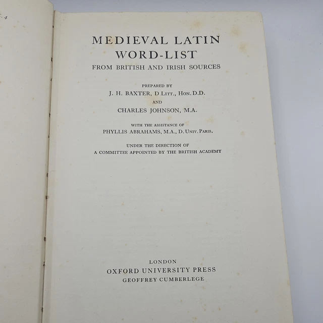MEDIEVAL LATIN WORD-LIST From British and Irish Sources 1947 £20.00 ...